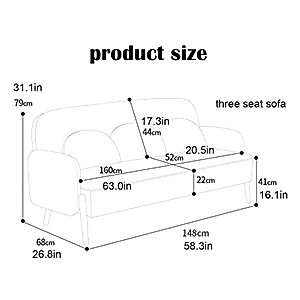 Sofa Couch Solid Wood Frame Breathable Flannelette Fabric Sofa Couch Modern Living Room Sofa with Throw Pillows Comfortable High Rebound Sponge Cushions for Living Room Bedroom Office