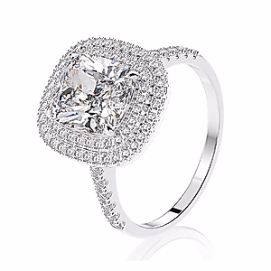 Aimys Fashion Ring Cushion Cut 4ct 5A Zircon Stone 925 Silver Engagement Wedding Band Ring for Women (8)