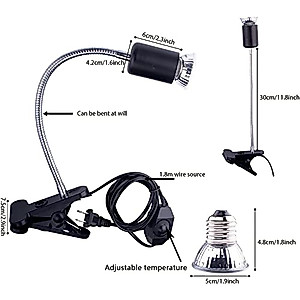 Sinroy Reptile Heat Lamp,Turtle Heating Light with Clip, 2 Pack UVA UVB Bulbs Temperature Adjustable Basking Lamp for Pet Amphibian Reptile Turtle Lizard Snake Chicken(75W,Black)