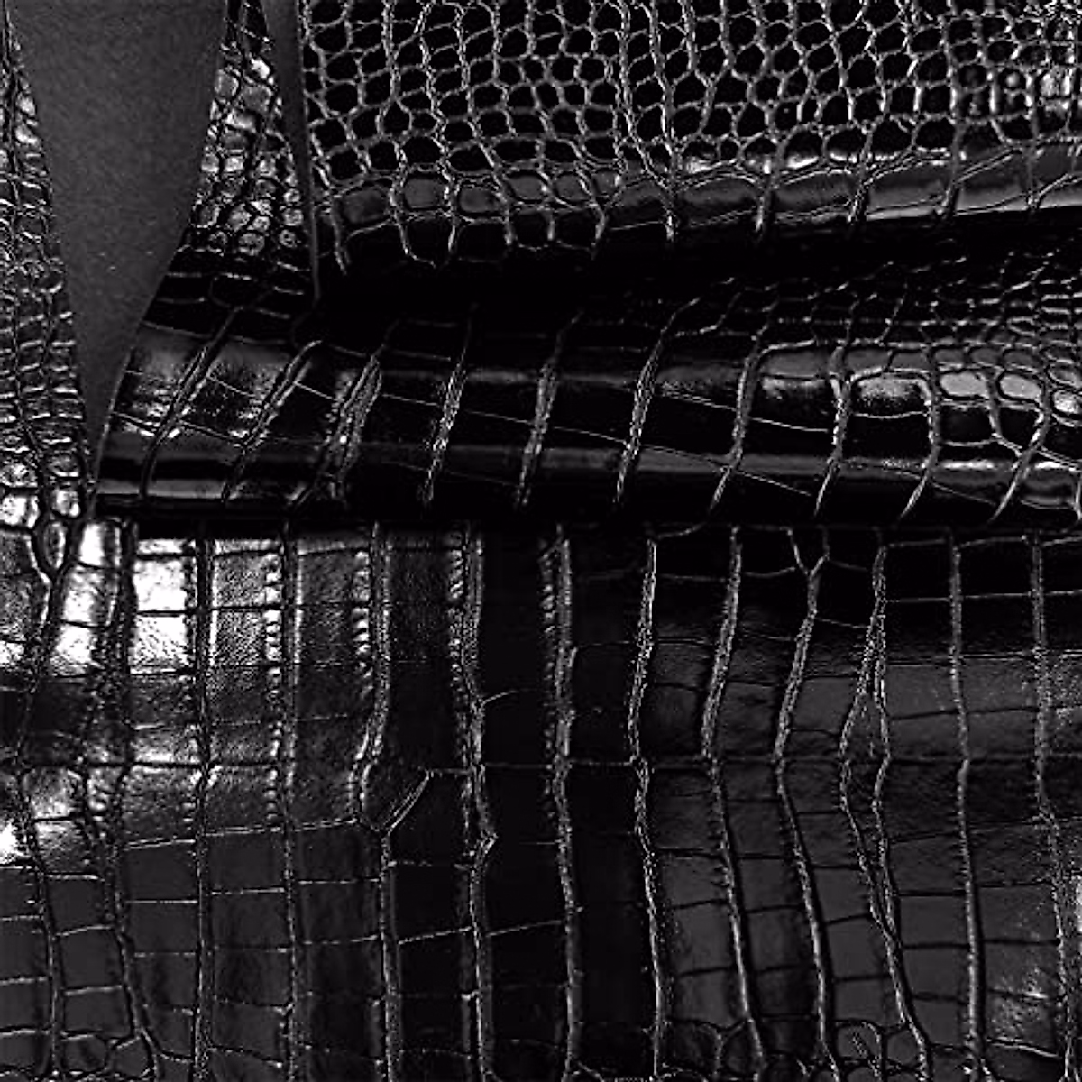 12" x 53" Glossy Embossed Crocodile Texture Faux Leather Roll Synthetic Leather Crafts Fabric for Wallets Keychains Handbags Making Sewing Crafts Material (Black)