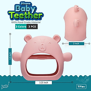 TFav Baby Bear Teether for Babies -3 pcs Pink, Yellow & Red -Silicone Mitten teether for 3 Months+ Boys & Girls -Hand Pacifier That Fits on Fist -Calm Down The Fussy Baby Calm Down Fussy Baby