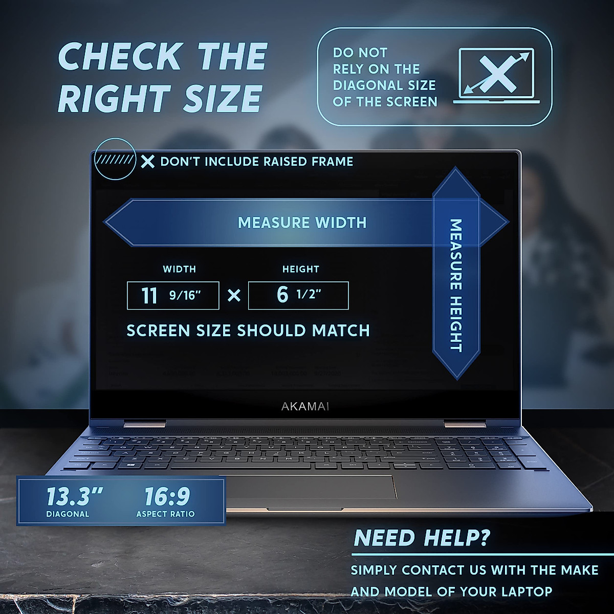 13.3 inch Computer Privacy Screen (16:9) - Blue Light Screen Protector - Laptop Anti Glare Screen Protector by Akamai