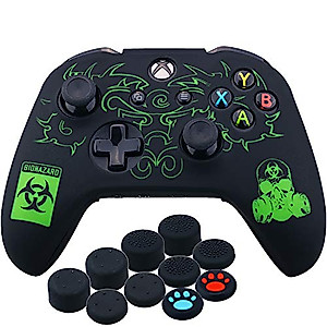 YoRHa Laser Carving Silicone Cover Skin Case for Xbox One S/Xbox One X Controller x 1(BH) with Thumb Grips x 10