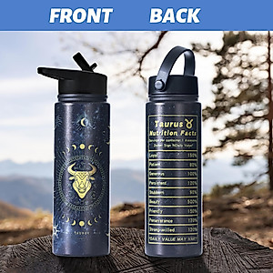 jodyla 24 oz ZodiacWater Bottles With Lids and Straw Double Wall Vacuum Insulated Mug Stainless Steel Cup Fit Travel Outdoor Water Bottles Birthday Gift for Women (24OZ,Taurus)