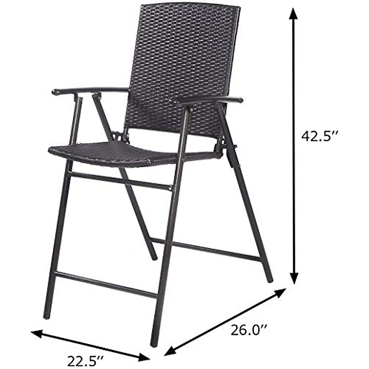LUARANE Folding 4 Pieces Wicker Rattan Chairs, Tall Bar Stool Set with Back Steel Frame Footrest Armrest, Weather-Resistant Comfortable Chairs for Outdoor Indoor Garden Patio Furniture Set, Brown