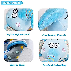 Baby Plush Rattles Toys 0-3-6-12 Months, Soft Hand Grip Toys with Teether, Elephant & Monkey Wrist Rattles for Infant Boy or Girl