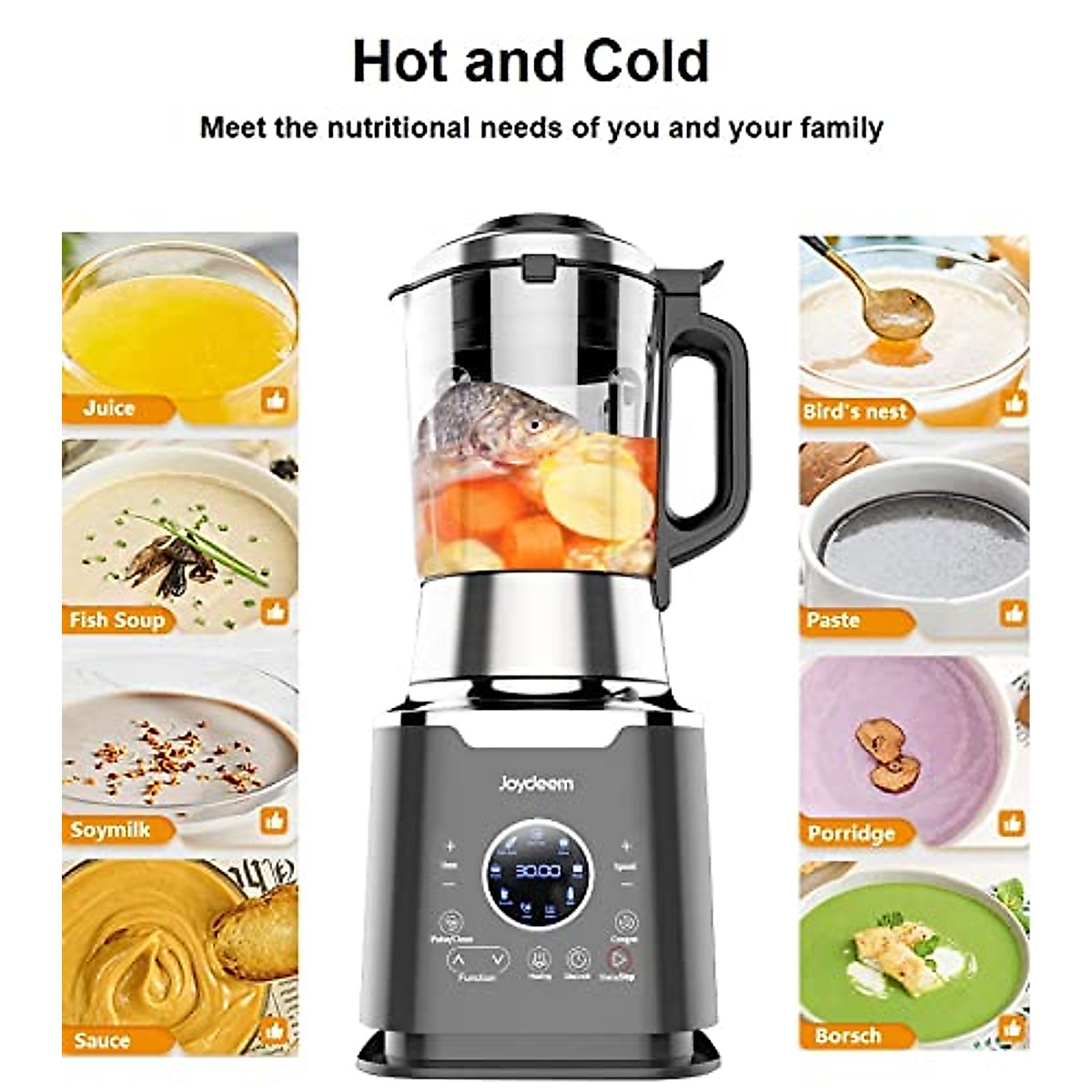 Joydeem Multifunctional Cooking Blender,High-Speed Countertop Blender JD-D16 with stew pot, Soybean milk maker, Hot and Cold, 9 One Touch Programs with 12H Delay Cook, 1200W, 59 Oz, Shakes and Smoothies, Nut Butters, Soups