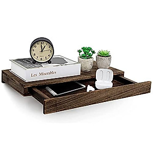 Floating Shelves with Drawer,Rustic Floating Nightstand with Drawer,Wood Wall Mounted Floating Drawers for Wall Shelf Bedroom Bedside LivingRoom,Decor Shelves Set of 1