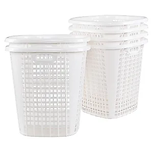 CadineUS 6 Pack Plastic Dirty Clothes Hamper, Laundry Basket with Handles, White