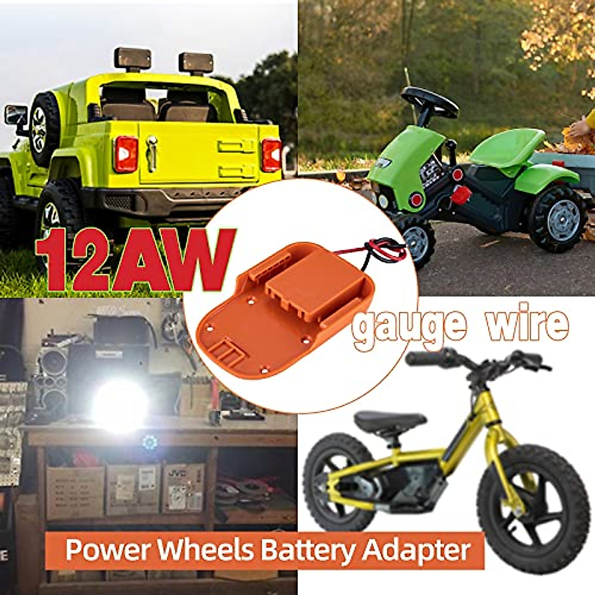 Power Wheels Adapter for Ridgid AEG 18V Hyper li-ion Battery Dock Power Connector Rigid 12 Gauge Robotics