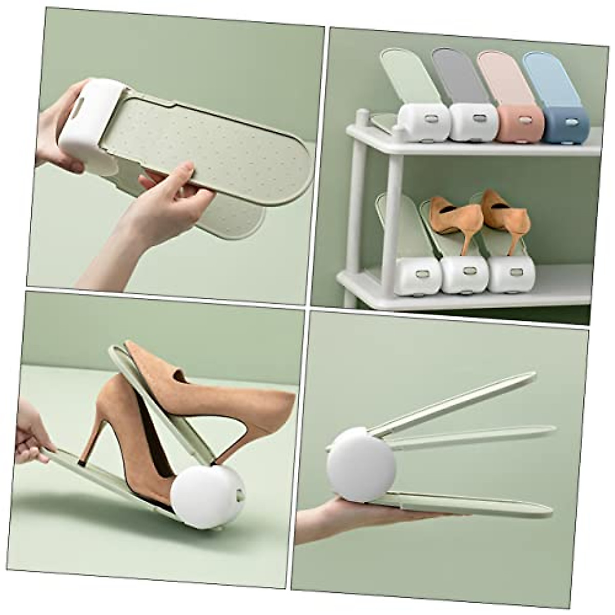 Levemolo 2pcs Shoes Double Bedroom Sandals White Racks Practical Stackable Home for Adjustable Shelf Space High Stacker Organizer Non-Skid Storage Green Slots Clo Low Stands Layer Sneakers