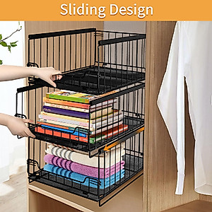 ADFOLEX Closet Organizer Storage Drawers for Clothes, Stackable Metal Storage Bins, Sliding Closet Organizers and Storage Shelves, Closet Wardrobe for Folded Clothes Jeans Pants (Black-4PCS)