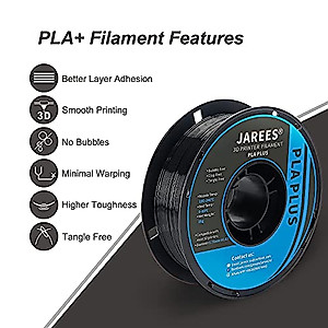 JAREES PLA Plus(PLA+) 3D Printer Filament,Higher Toughness PLA Pro Printing Filament 1.75mm 1kg Spool (2.2lbs), Dimensional Accuracy +/- 0.02 mm,Black