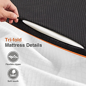 Sweetcrispy Tri-fold Memory Foam Mattress - 3 Inch Single Size Portable Bed Pad, Foldable Floor Mat, Collapsible and Washable Cover with CertiPUR-US Certified, for Travel & Camping & Yoga