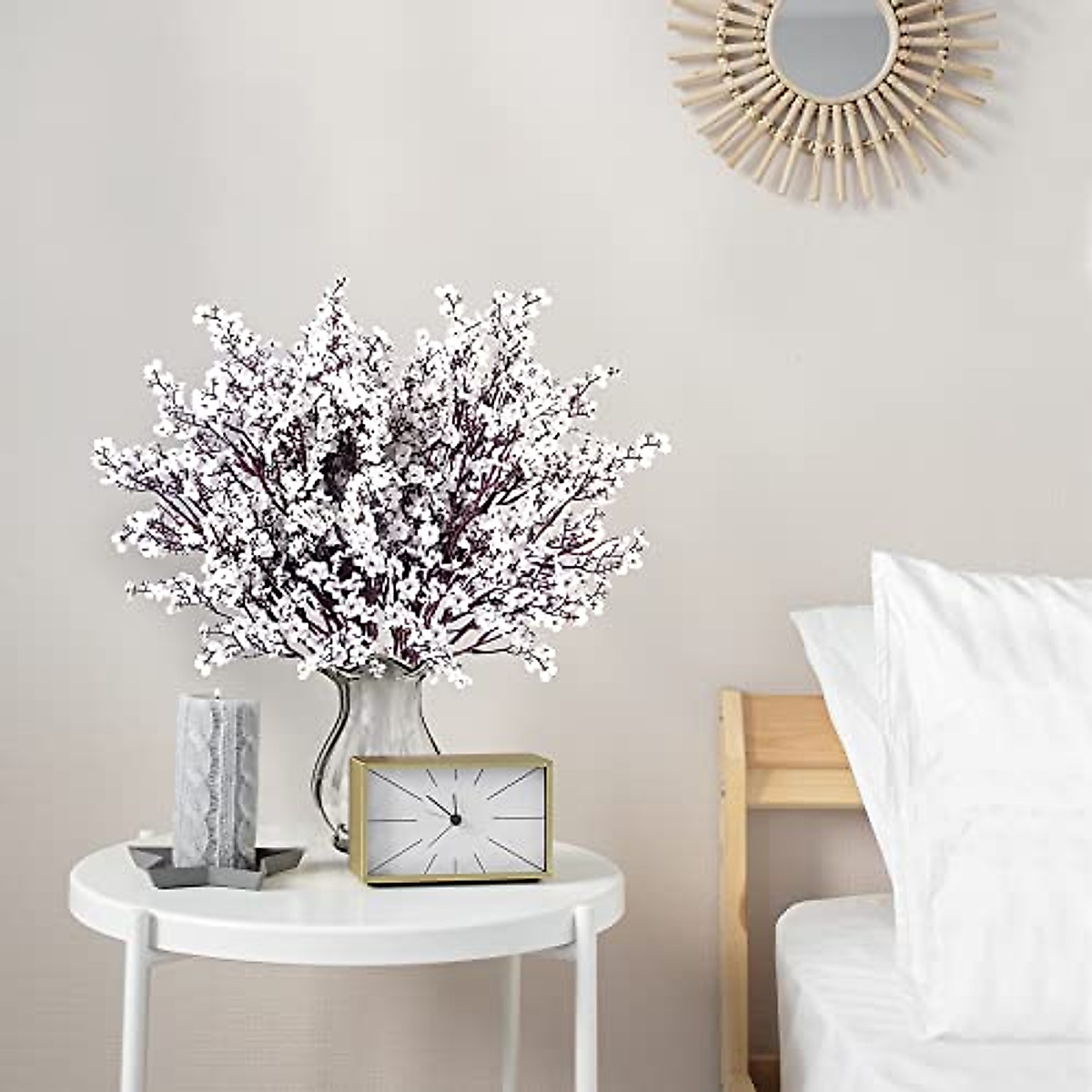 Sggvecsy 15 Pcs Babys Breath Artificial Flowers Gypsophila Bouquets Bulk Real Touch Fake Silk Flowers for Home Wedding DIY Floral Arrangement Kitchen Table Centerpiece Festival Decoration (White)