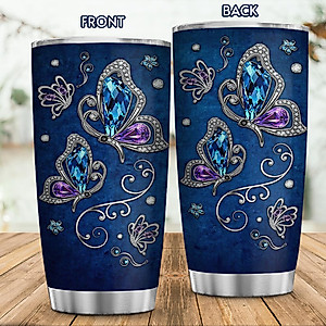 Wassmin Butterfly Tumbler Butterflies Gift For Women Girls Teen Jewelry Drawing Style Stainless Steel Insulated Tumblers 20oz Coffee Travel Mug Cup With Lid Birthday Christmas Presents