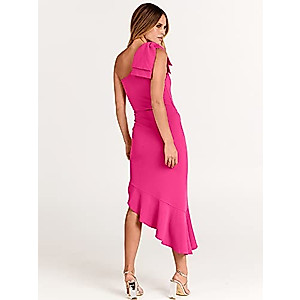 ANRABESS Women's Summer One Shoulder Formal Graduation Prom Midi Dresses Sleeveless Bodycon Mermaid Ruffle Cocktail Wedding Guest Dress 838meihong-L Rose