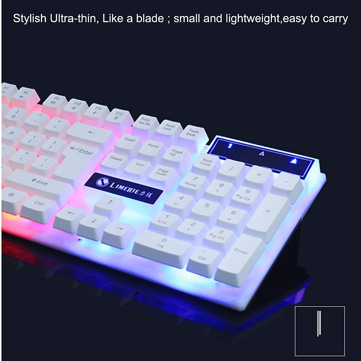 Baishitop GT300 Colorful LED Illuminated Backlit USB Wired PC Rainbow Gaming Keyboard Mouse Set White (H)