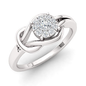 Diamondere Natural and Certified Diamond Cluster Engagement Ring in 14K White Gold | 0.16 Carat Diamond Infinity Knot Ring for Women, US Size 7