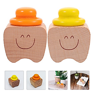 2pcs Baby Tooth Box Keepsake Cartoon Wooden Tooth Storage Saver Box for Lost Teeth Children Newborn Baby Birthday Shower