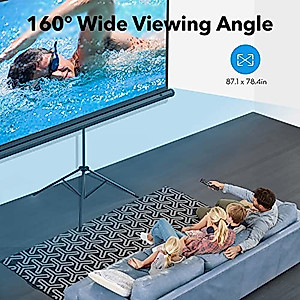 HYZ Projector Screen with Stand, 100 inch Large Indoor Outdoor PVC Movie Projection Screen 4K HD 16:9 Wrinkle-Free Design for Backyard Movie Night(Easy to Clean, 1.1Gain, 160°Viewing Angle&Carry Bag)