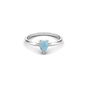 MOONEYE Natural Larimar 6x4mm Pear Shaped Solitaire Ring 925 Sterling Silver Women Wedding Anniversary Ring (Sterling Silver, 10)