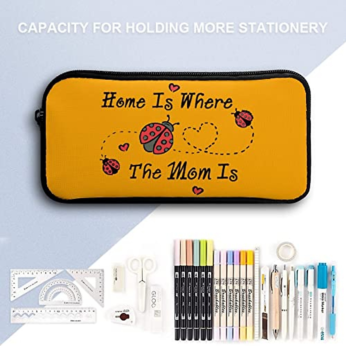 Ladybird Home is Where The Mom is Teen Adult Pencil Case Large Capacity Pen Pencil Bag Durable Storage Pouch