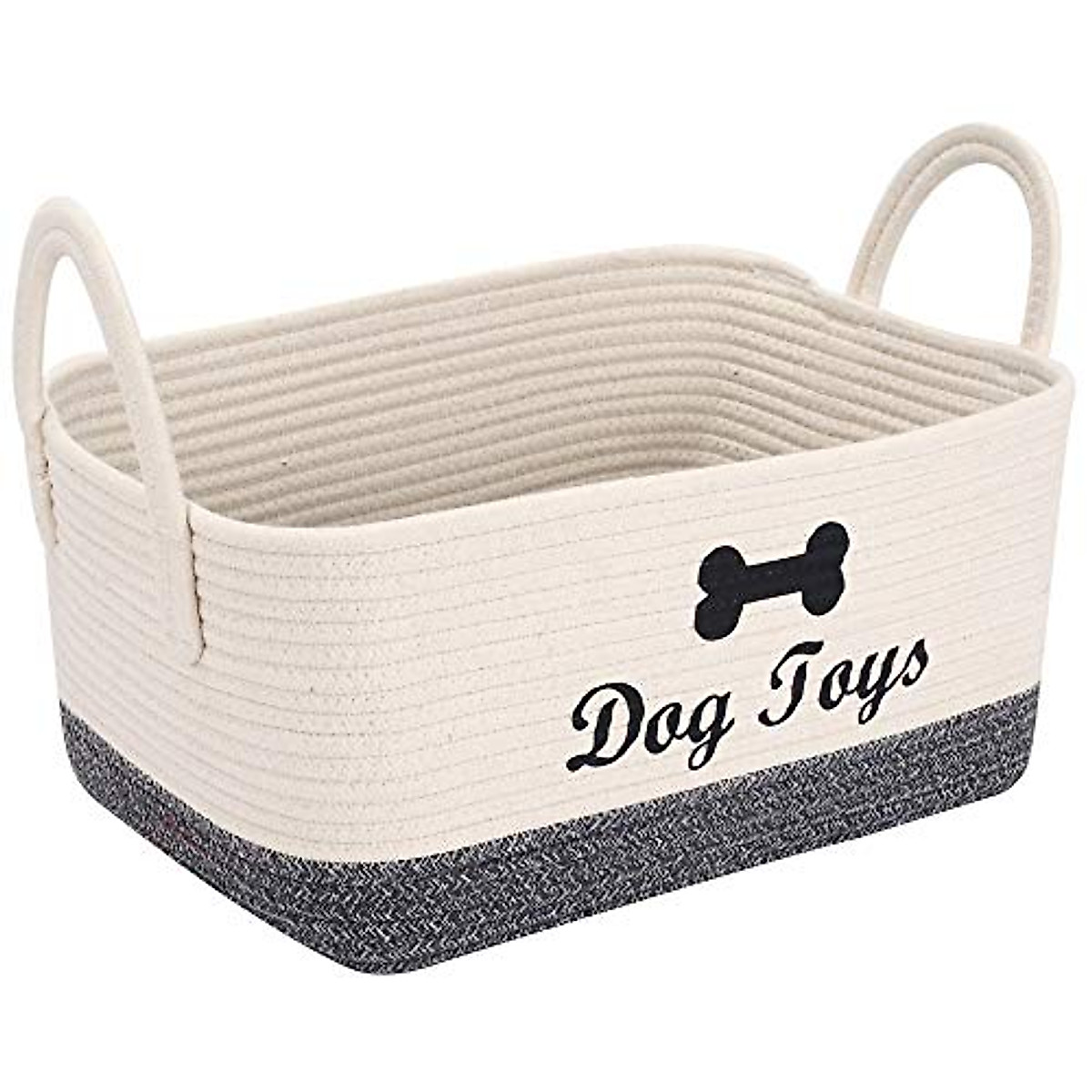 Brabtod Cotton Rope Basket | Cotton Dog Toy Basket Storage,Storage bin with Long Handle for Toys Blanket in Living Room, Baby Nursery-Beige/Dark Mixgray