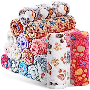 18 pcs Fleece Pet Blanket Soft Warm Sleep Mat Fluffy Cute Puppy Supplies Cute Paw Bone Star Elephant Dot Heart Print Design Dog Bed Blankets for Dog Cat Kitten Doggy and Animals, 15.75 x 23.6 Inch