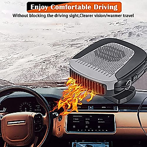 Auto Heater Fan,12V 150w Car Heater Portable Windshield Defogger and Defroster Fast Heating with Cigarette Lighter Plug 360 Degree Rotary Base Cooling Fans(Gray)