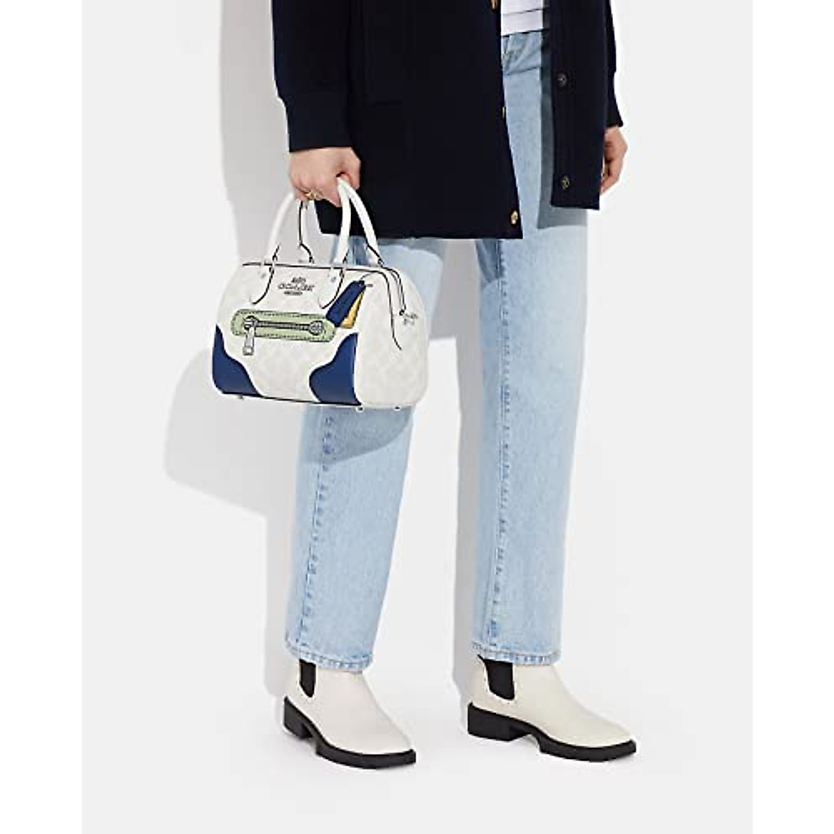 COACH Rowan Satchel In Signature Canvas, Illusion Glacier White Multi