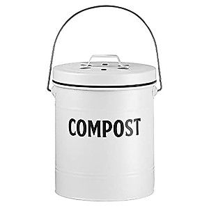 Kitchen Compost Bin by Saratoga Home - 1.3 Gal/5L Metal Compost Bucket for Kitchen Countertop, Kitchen Composter, Countertop Compost Bin, Compost Bin Kitchen, Kitchen Compost Bin Countertop, White