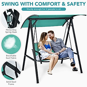 Tangkula 2-Person Patio Swing, Weather Resistant Porch Swing with Adjustable Canopy, Steel Frame, Outdoor Modern Canopy Swing with Handrails, Suitable for Porch Garden Poolside (Green)