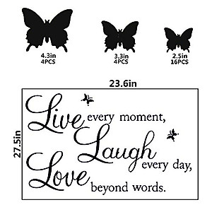 24PCS Butterfly and Motivational Wall Decals - 3D Butterflies Decor Wall Sticker Family Inspirational Wall Stickers Quotes Home Decoration Kids Room Bedroom Decor (D)