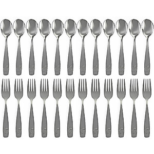 Stainless Steel Kids Silverware Set (24pc- 2 Pack of 12) - Child and Toddler Safe Flatware - Kids Utensil Set - Metal Kids Cutlery Set (Includes 12 Small Kids Spoons & Kids 12 Forks)