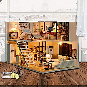 CUTEBEE Dollhouse Miniature with Furniture, DIY Dollhouse Kit Plus Dust Proof and Music Movement, 1:24 Scale Creative Room for Valentine's Day Gift Idea for boys