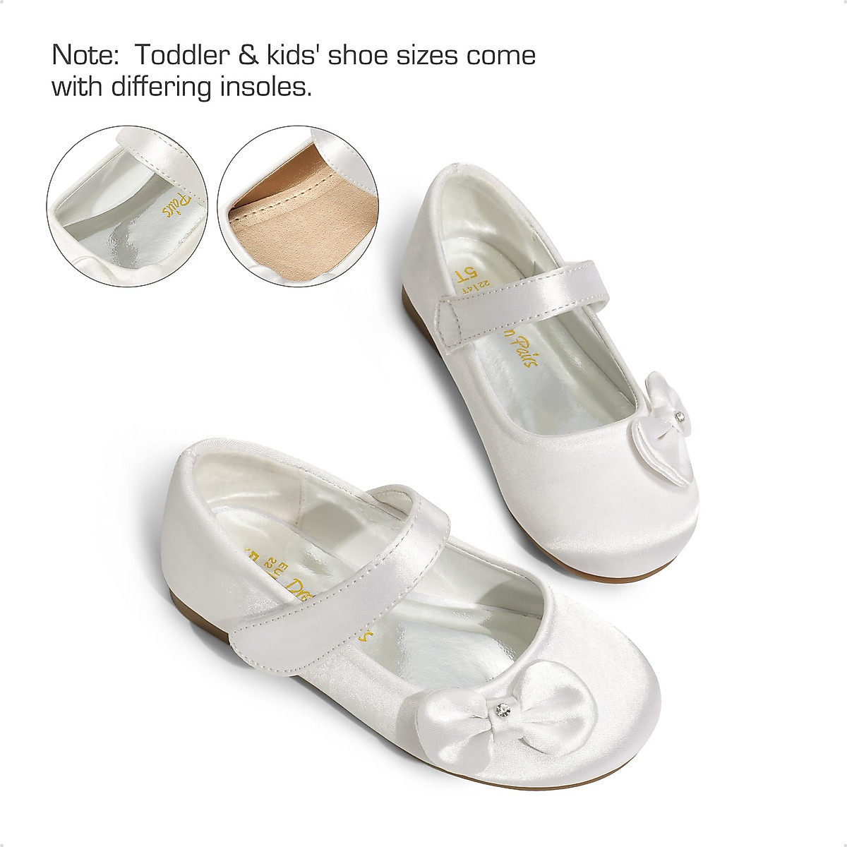 DREAM PAIRS Toddler Dress Shoes Mary Jane Flats for Girls Side Bow Ballerina Shoes,Size 5 Toddler,White/Satin,Angel-5