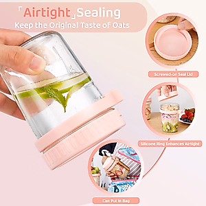 HomArtist Glass Overnight Oats Containers with Lids and Spoon, 16oz Wide Mouth Mason Jars for Overnight Oats, Cereal, Yogurt, Salad Lunch Container with Measurement Marks - Pink 4 Pack