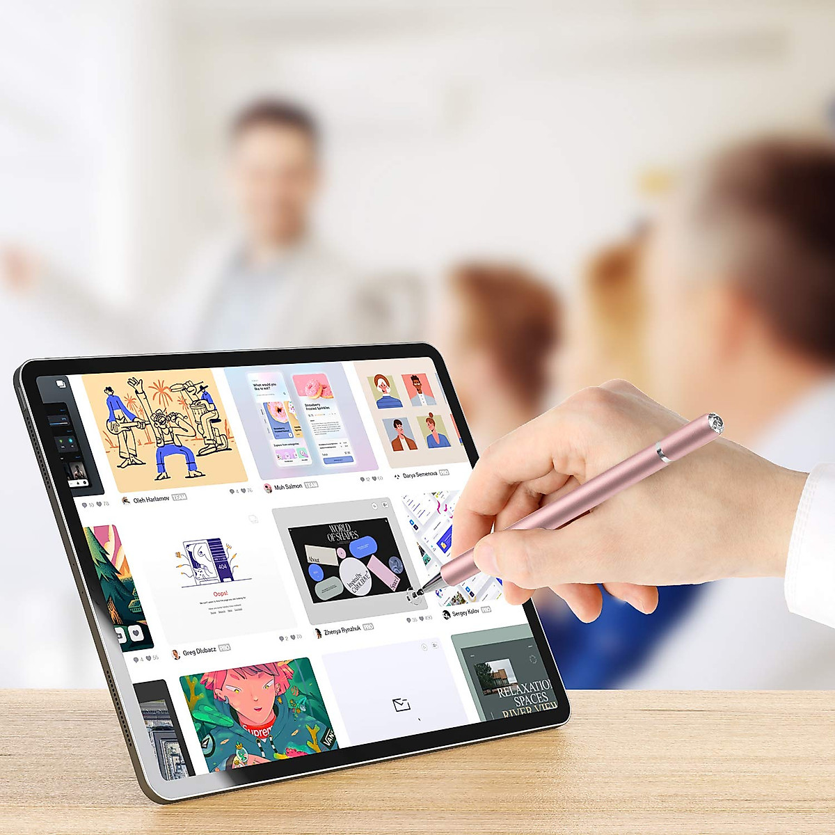 Benote Stylus Pen for Touch Screen, Fine Tip Stylus with Rubber Tip Disc Tip High Sensitivity Drawing Writing Tablet Pen for ipad, iPhone, Apple, Android, hp Chromebook, Phone - Rose Gold