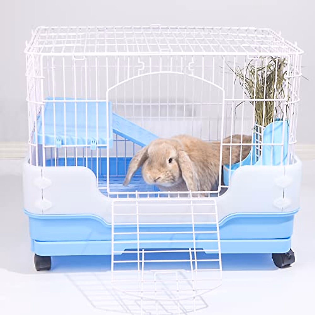 BUCATSTATE Small Animal Cage with Accessories, 25.5 * 17 * 20.8" inch Foldable Rabbit Cage Hutch with Pull Out Tray and Caster Platform for Ferret Chinchilla