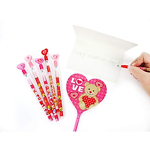 TINYMILLS 24 Pcs Valentine's Day Heart Multi Point Pencils Party Favors Goodie Bag Stuffers Classroom Exchange Valentine's Day Pencils Party Supplies Heart Pencils