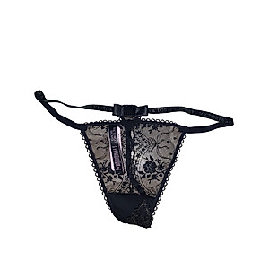 Victoria's Secret Very Sexy Rose and Bows V-String Panty Color Black New (X-Small)