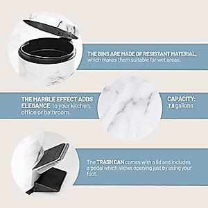 AWENN - Kitchen Garbage Trash Can with Lid and Pedal - Touchless Round Shape Waste Bin - Stainless Steel Dustbin with Removable Inner Bucket for and Outdoors – White (7.9 Gallon – 29 Liters)