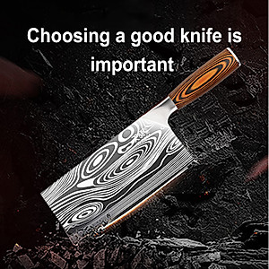 Professional Chinese Chef's Knife, Ultra Sharp Meat Cleaver 7.8 Inch, Damascus pattern Chopping Knife, 40Cr13 Steel Blade Thickness 3 mm, TJ SEGA Series TC19022