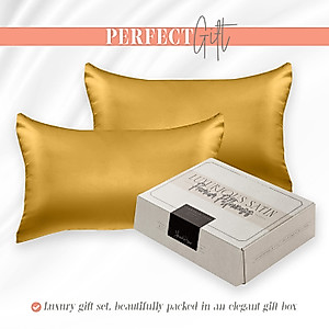 Elegant Comfort Silky and Luxurious 2-Piece Satin Pillowcase Set for Healthier Skin and Hair, Hidden Zipper Closure and Beautifully Packaged, Satin Pillowcase Set, King, Gold