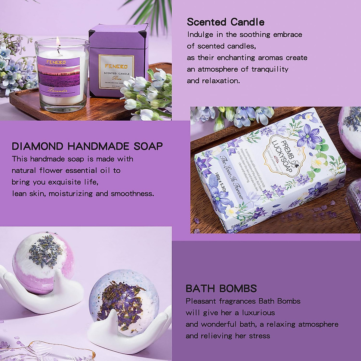 Gifts Basket for Women,Birthday Gifts for Women Purple Gifts Basket Lavender Relaxing Gift Set Self Care Package Gifts Unique Gifts Ideas for Girlfriend Sister Bestie Wife Mom Best Friend Gifts