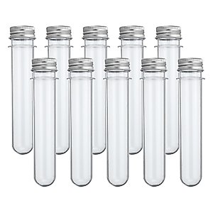 PATIKIL 45ml Test Tubes, 20pcs 5.51x0.98" Plastic Clear Round Bottom Test Tube Containers with Caps for Bead Party Candy Bath Salt Storage Scientific Experiment Plant Propagation, Silver