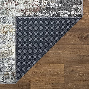 Bloom Rugs Washable Non-Slip 3' x 5' Rug - Gray/Red/Brown Modern Abstract Area Rug for Living Room, Bedroom, Dining Room, and Kitchen - Exact Size: 3' x 5'