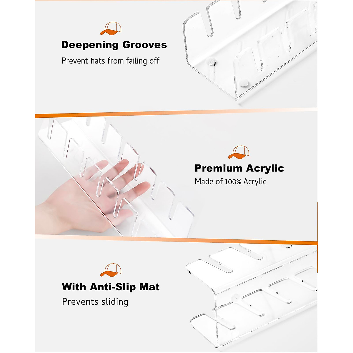 ZORCOR Acrylic Hat Organizer - 2 Pack Baseball Cap Display & Organizer, Holds 14 Caps, No Installation Needed, Clear Baseball Cap Organizer For Closet,Bedroom, Dresser