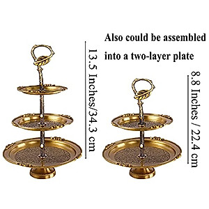 3-Tier 13.5’’ Cupcake Stand Hardware Fittings, Metal Mold Crown Holder DIY Making for Fruit Plate Cake Stand Snack Tray Replacement Parts for Tea Party Wedding Decoration (3 Sets - Retro Gold Leaf)